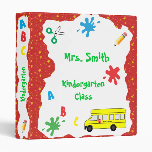 Back to School Bus Binder Red Stars | Zazzle