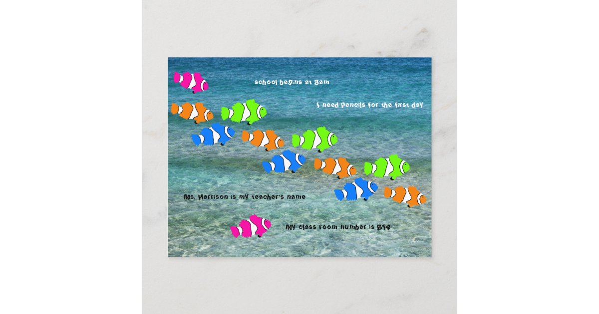 Back to School Clown Fish Welcome Postcard | Zazzle
