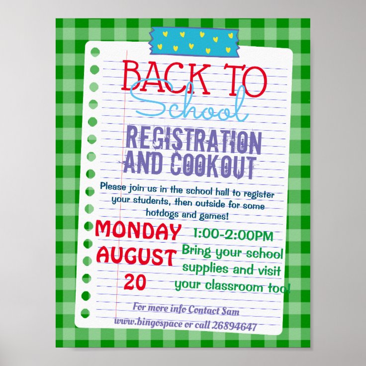 back to school cookout & registration poster | Zazzle