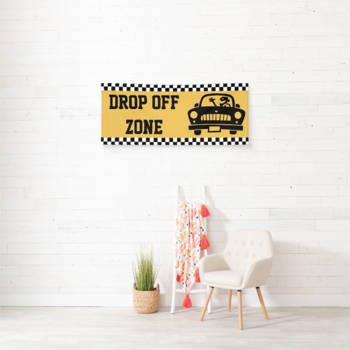 Back To School - Drop Off Zone Checkered Racing Banner | Zazzle
