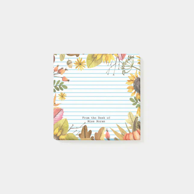Back to School Fall Sunflowers Monogram Teacher Post-it Notes | Zazzle