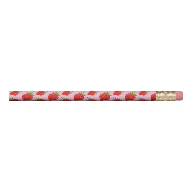 Back To School Fun Pink Colored Strawberry Pattern Pencil | Zazzle