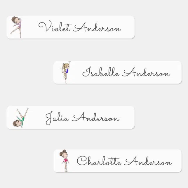 Back to School Girls Gymnastics Kids Name Labels | Zazzle