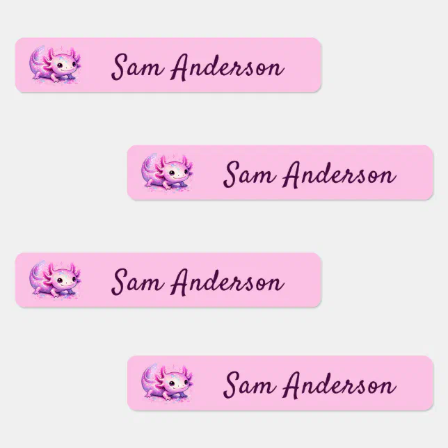 Back to School Girls Pink Axolotl Kids Name Labels | Zazzle