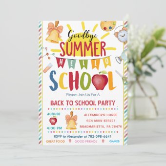 Back To School Goodbye Summer Hello School Invitation | Zazzle