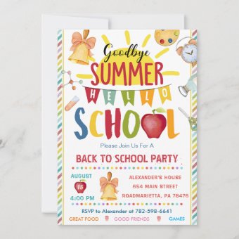 Back To School Goodbye Summer Hello School Invitation | Zazzle