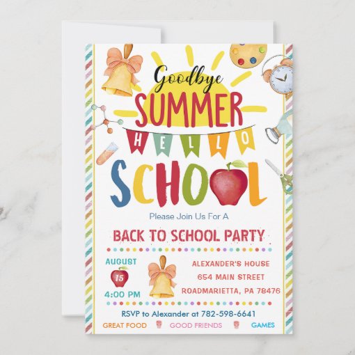 Back To School Goodbye Summer Hello School Invitation | Zazzle