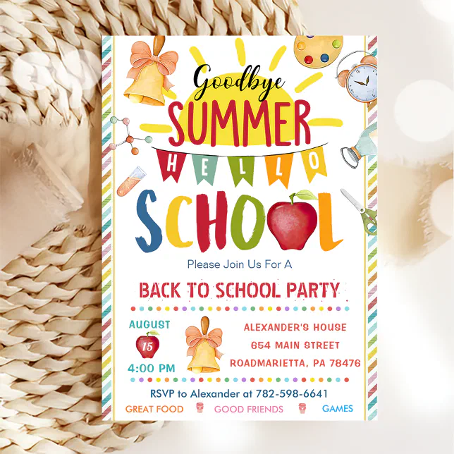 Back To School Goodbye Summer Hello School Invitation | Zazzle