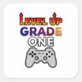 Back to School Level Up Grade One Square Sticker | Zazzle