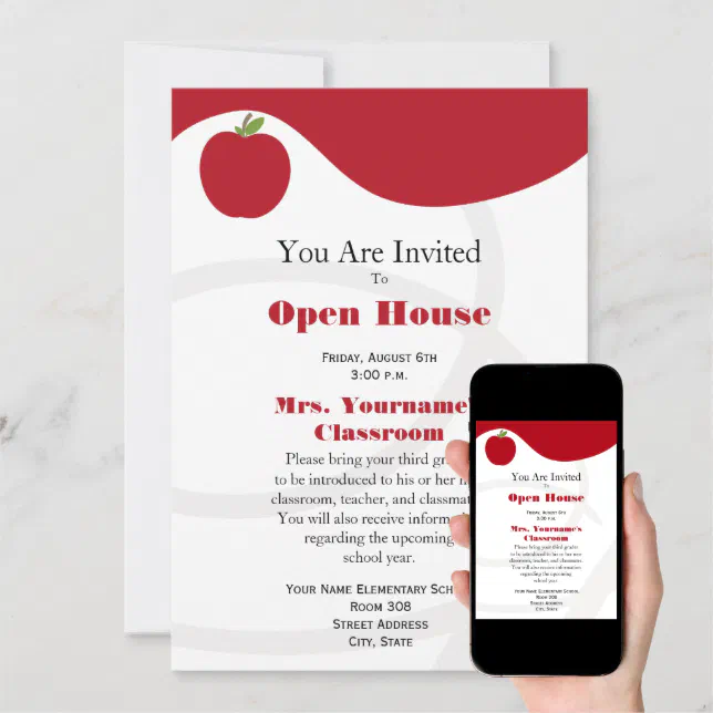 Back To School Open House Invitation - Red Apple | Zazzle