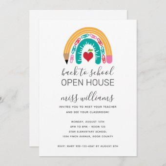 Back to School Open House Rainbow Invitation | Zazzle