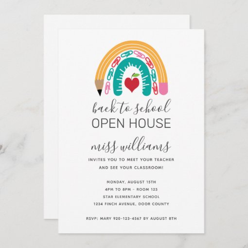 Back to School Open House Rainbow Invitation | Zazzle