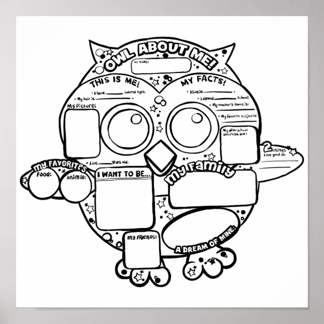 Back To School! Own Owl All About Me Poster | Zazzle