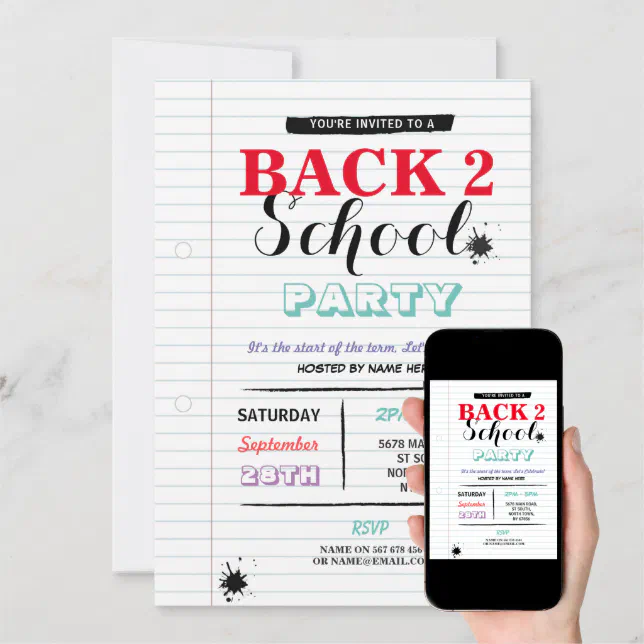 Back To School Party Note Paper Fun Ink Invite | Zazzle