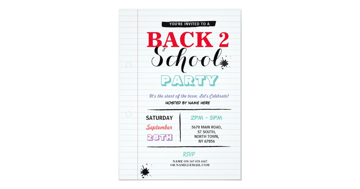 Back To School Party Note Paper Fun Ink Invite | Zazzle.com