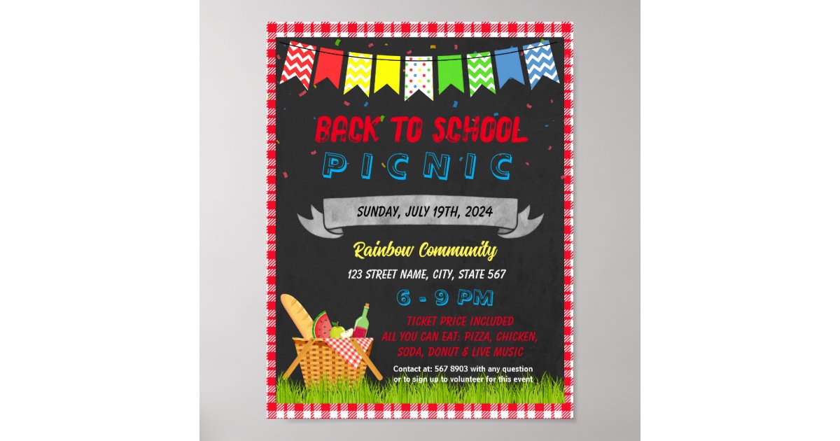 Back To School Picnic event template Poster | Zazzle