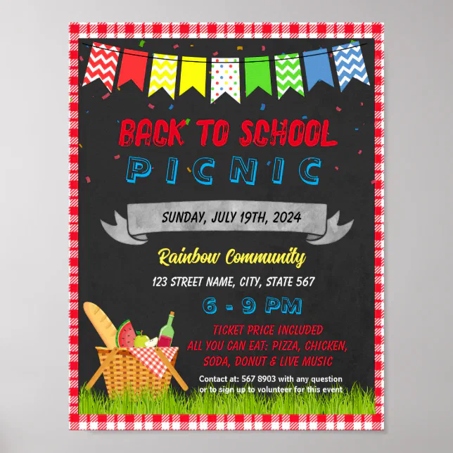 Back To School Picnic event template Poster | Zazzle
