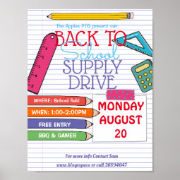 back to school PTA PTO supply drive event Poster | Zazzle