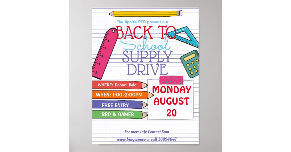 back to school PTA PTO supply drive event Poster | Zazzle