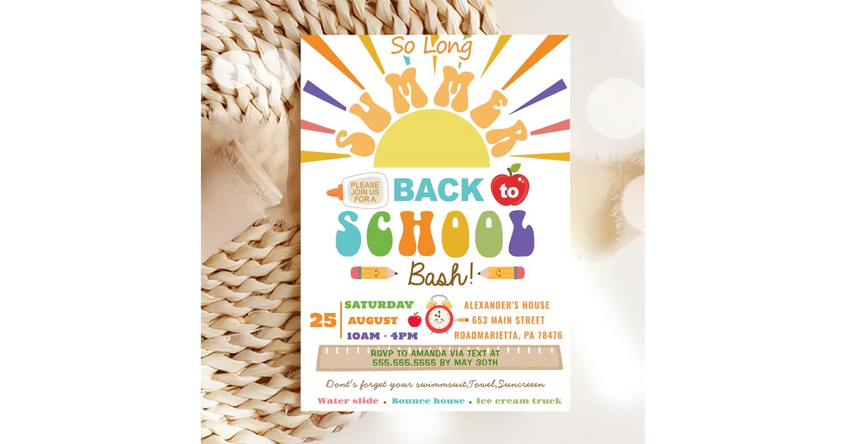 Back To School So Long Summer Back To School Party Invitation | Zazzle