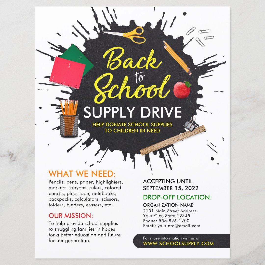 Back To School Supply Drive Fundraiser Flyer | Zazzle