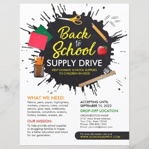 Back To School Supply Drive Fundraiser Flyer | Zazzle