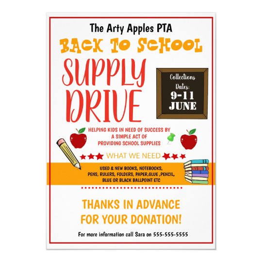 back to school supply drive fundraiser FLYER Invitation | Zazzle.com
