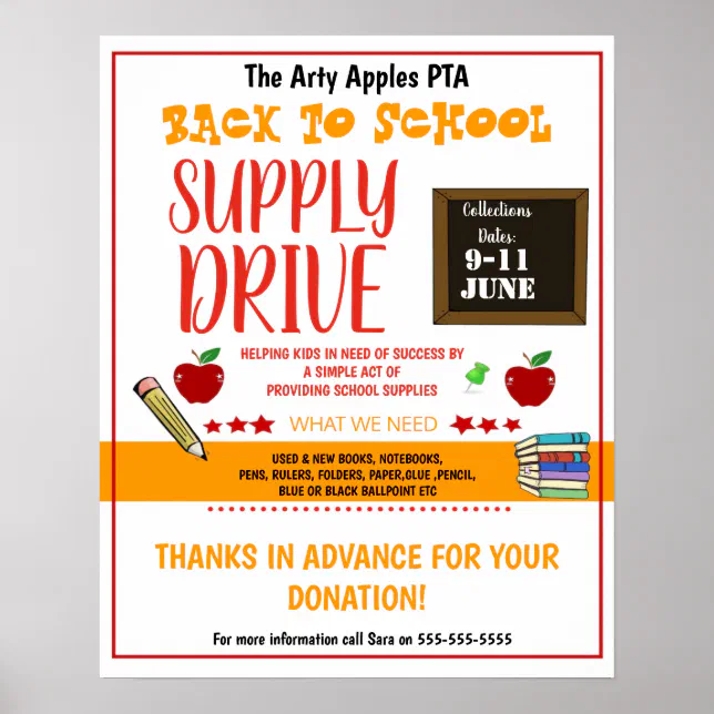 back to school supply drive fundraiser FLYER Poster | Zazzle