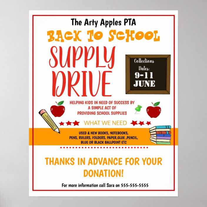 back to school supply drive fundraiser FLYER Poster | Zazzle.com