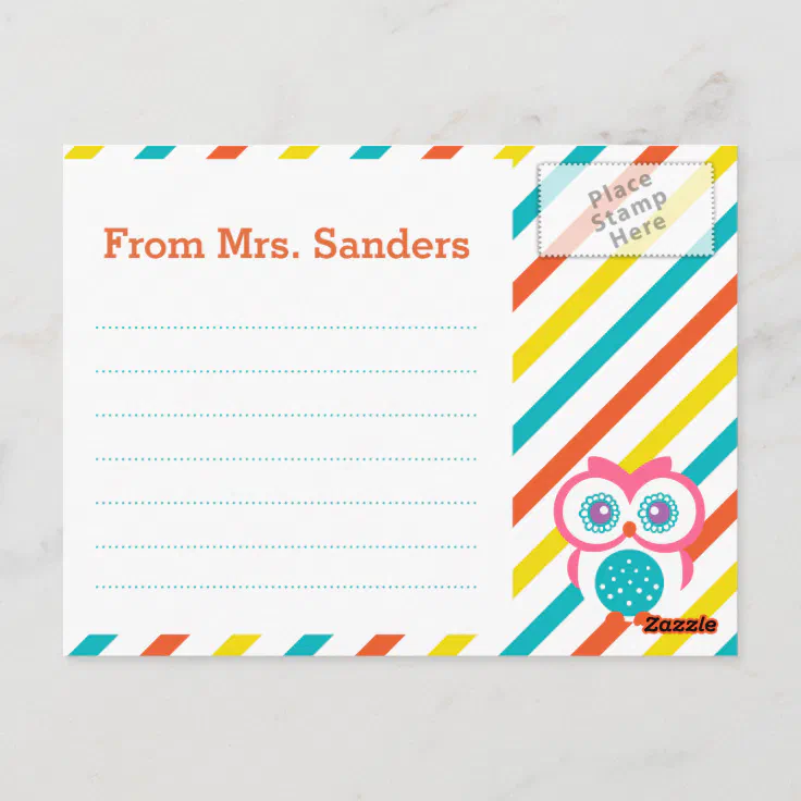 Back to School Teacher's Postcard - Owl Theme | Zazzle