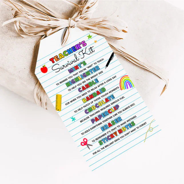 Back to School Teacher's Survival Kit Favor Tags | Zazzle