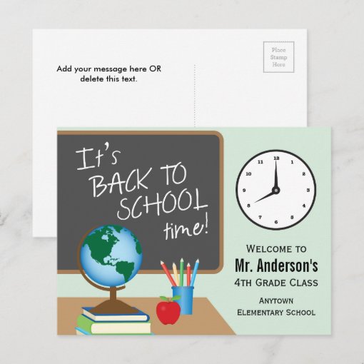 Back To School Time Personalized Teacher Postcard | Zazzle