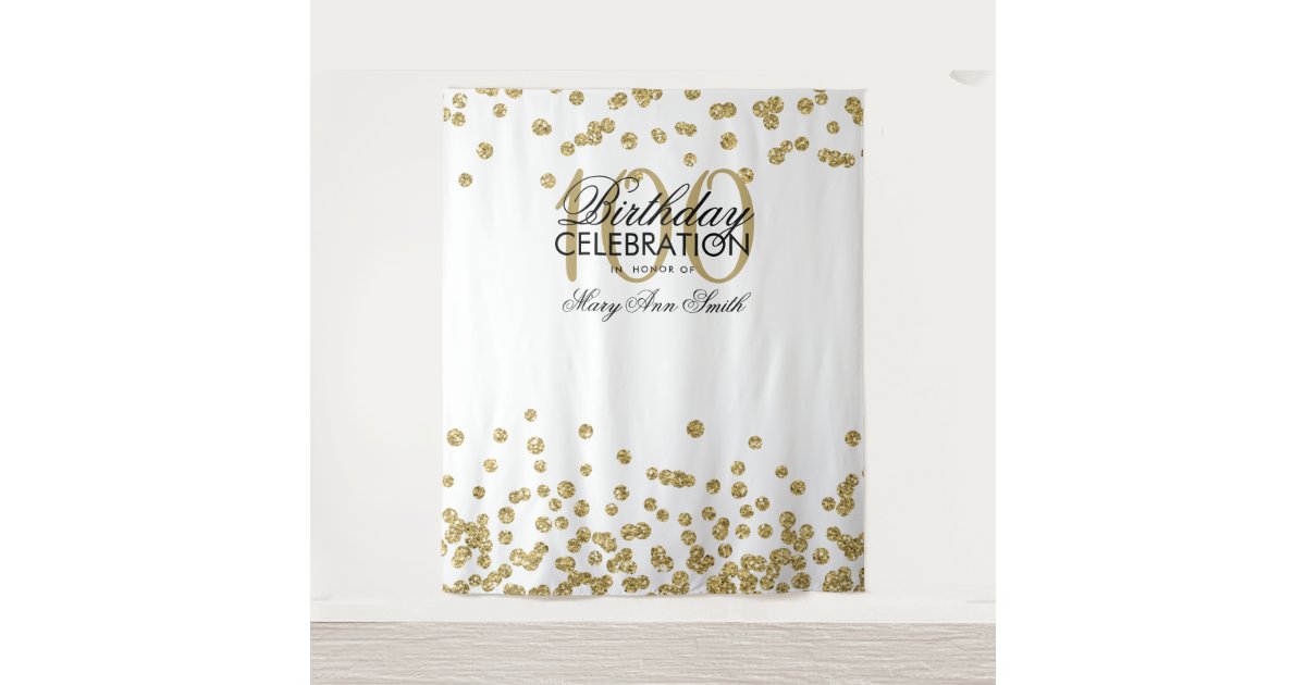 Backdrop 100th Birthday Gold White Confetti | Zazzle
