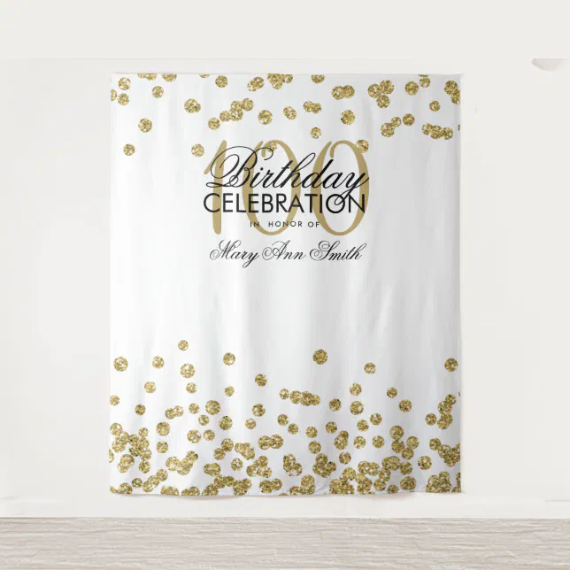 Backdrop 100th Birthday Gold White Confetti | Zazzle