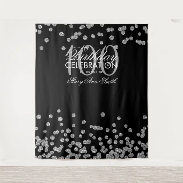 Backdrop 100th Birthday Silver Black Confetti | Zazzle