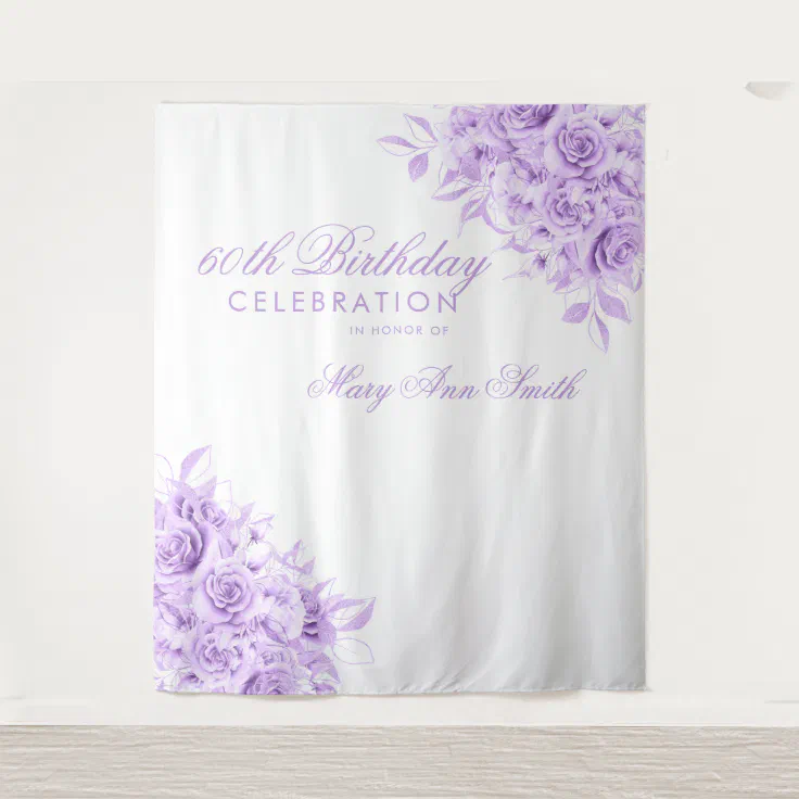 Backdrop 60th Birthday Party Floral Purple | Zazzle