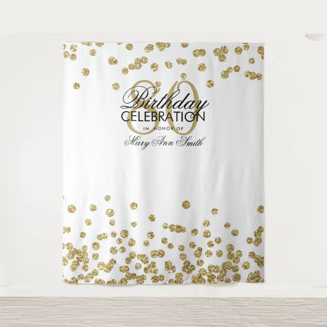 Backdrop 80th Birthday Gold White Confetti | Zazzle