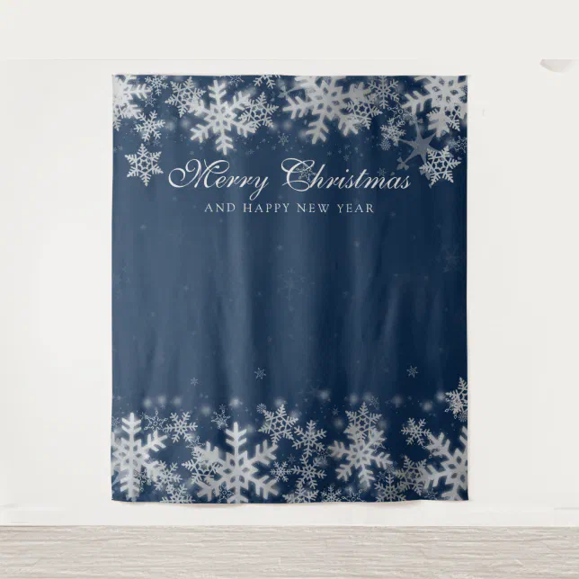 Backdrop Christmas Holiday Silver Snowflakes Navy | Zazzle