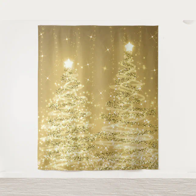Backdrop Christmas Sparkling Trees Gold | Zazzle