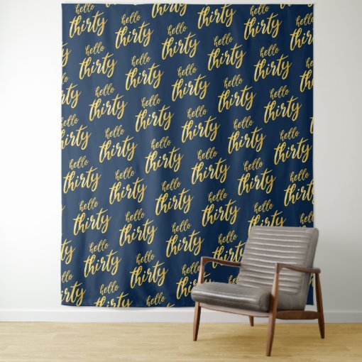 Backdrop Gold Navy "Hello Thirty" Birthday | Zazzle