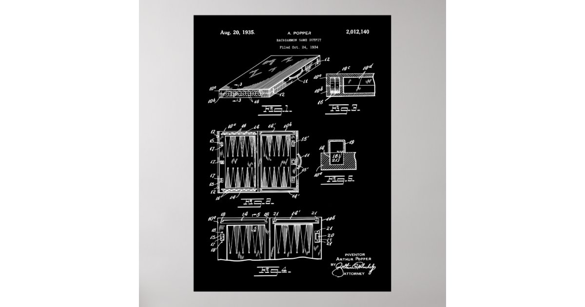 Backgammon Game 1935 Patent Poster | Zazzle