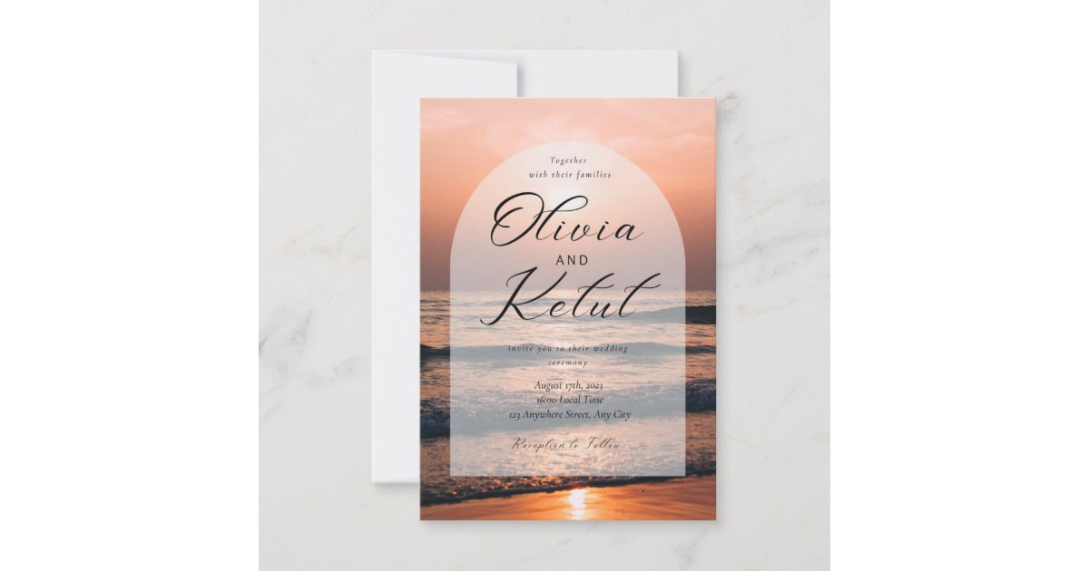 Background of the sea beach with sunset invitation | Zazzle