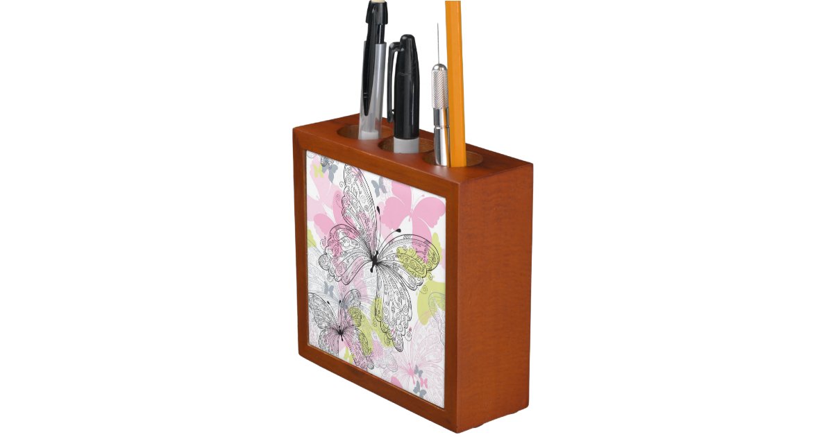 Background with butterfly pencil holder | Zazzle