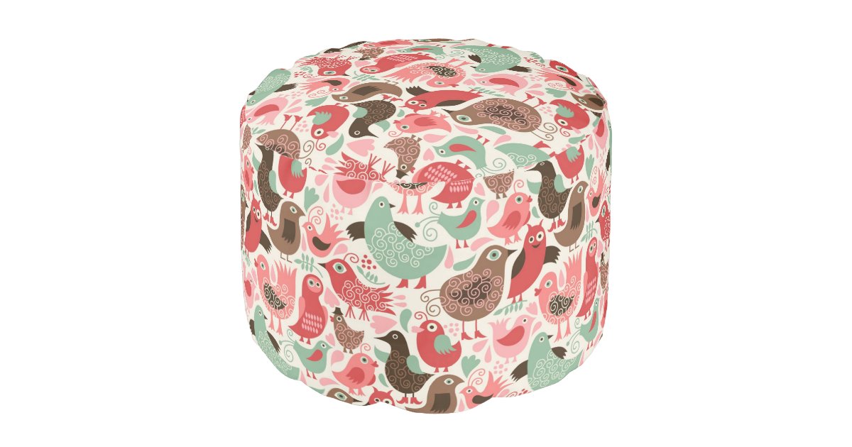 background with cute birds pouf | Zazzle