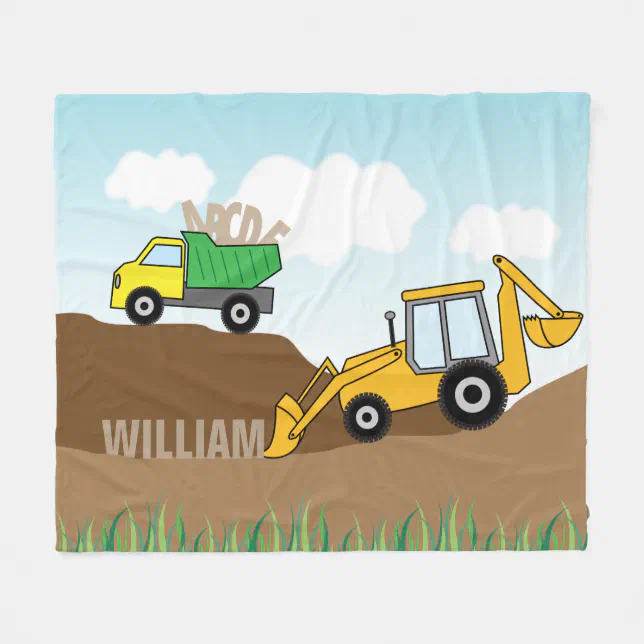Backhoe and Dump Truck Personalized Fleece Blanket | Zazzle