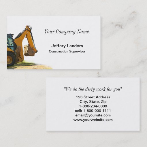 Backhoe Construction Business Card | Zazzle