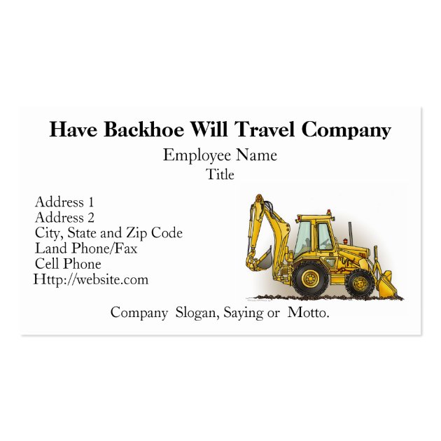 Backhoe Digger Construction Business Cards