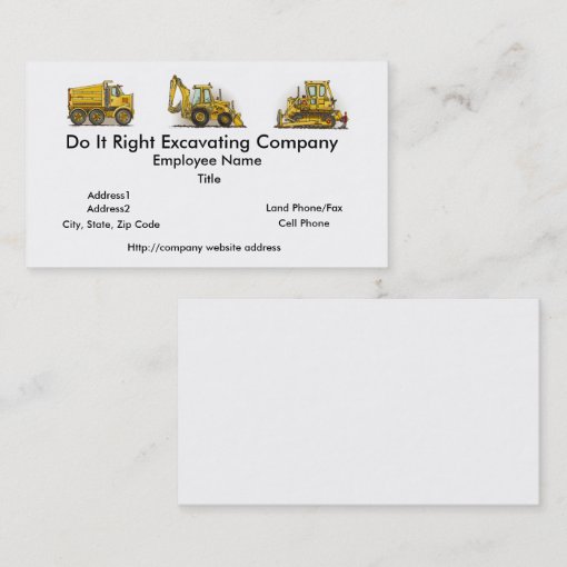 Backhoe Digger Construction Business Cards | Zazzle