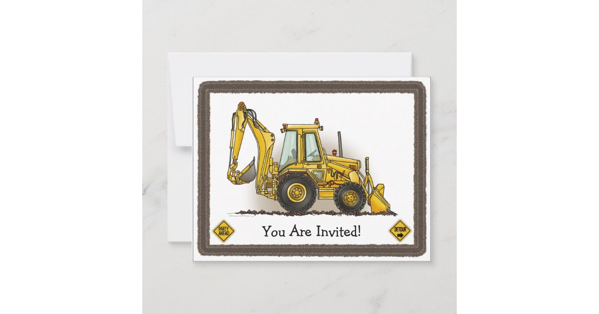 Backhoe Digger Construction Kids Party Invitation | Zazzle