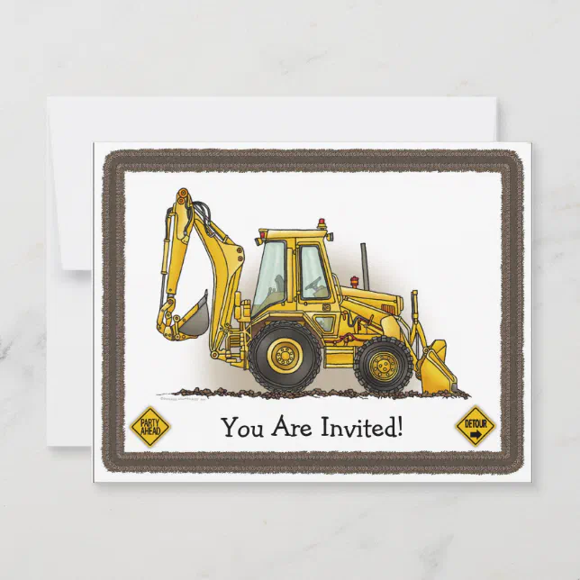 Backhoe Digger Construction Kids Party Invitation | Zazzle